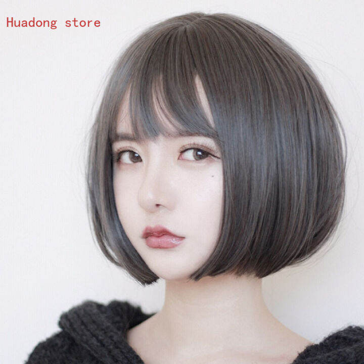 Wig Girls with Short Hair, Full Bangs Student Wig, Natural and Fluffy ...