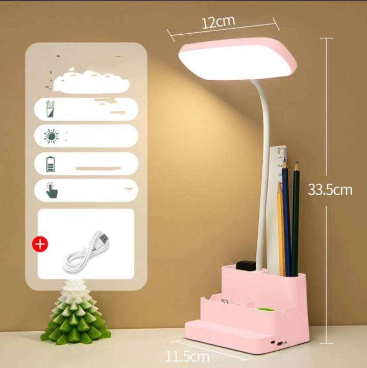 NEW LED Study Lamp USB Rechargeable Desk Lamp Dimmable Pen Holder Lamp ...
