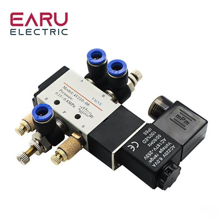 Pneumatic Electric Solenoid Valve 4V210-08 5 Way 2 Position Control Air Gas Magnetic Valve 12V ...