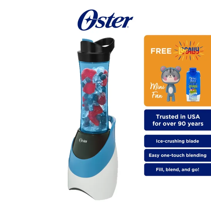 Oster MyBlend Personal Blender with Blue 20oz Travel Sports Bottle + Rechargeable Mini Fan ...