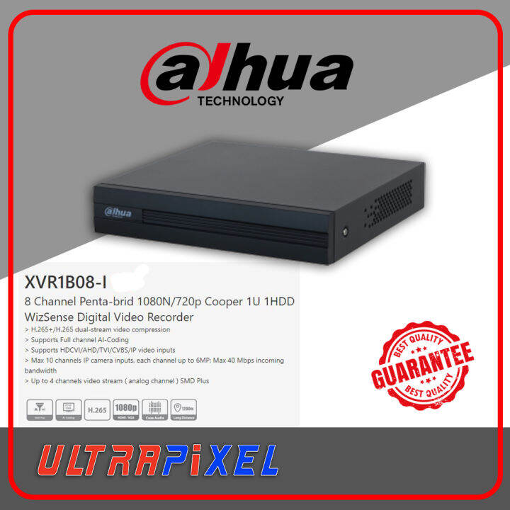 Dahua XVR1B08-I 8 Channel Penta-brid 1080N/720p Cooper 1U 1HDD WizSense Digital Video Recorder ...