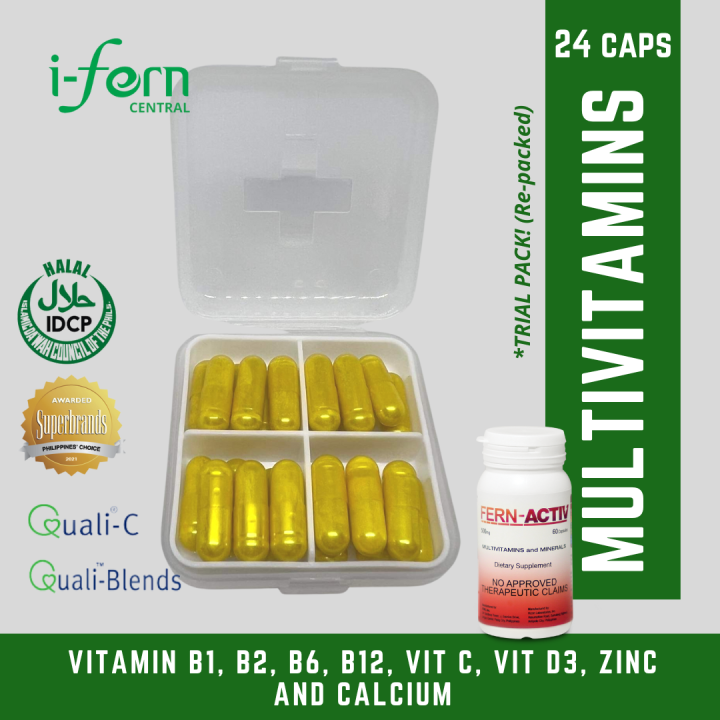 *TRIAL PACK* i-FERN FERN-ACTIV 24 capsules (Vitamin B1, B2, B6, B12, C, D, Zinc, Calcium) ifern ...