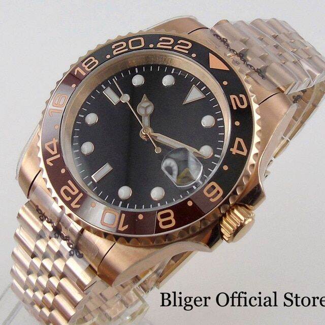 BLIGER PT5000 NH35A Rose Gold Automatic Men Watch Jubilee Oyster Band ...