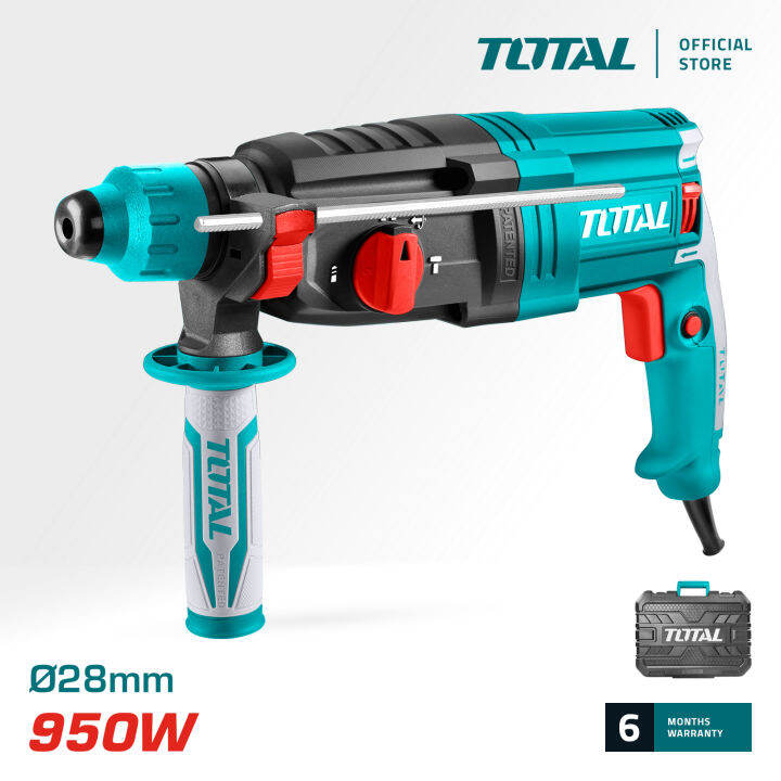 TOTAL Rotary Hammer (950W, SDS+), 3 pcs Drill + 2 pcs Chisel Bit ...