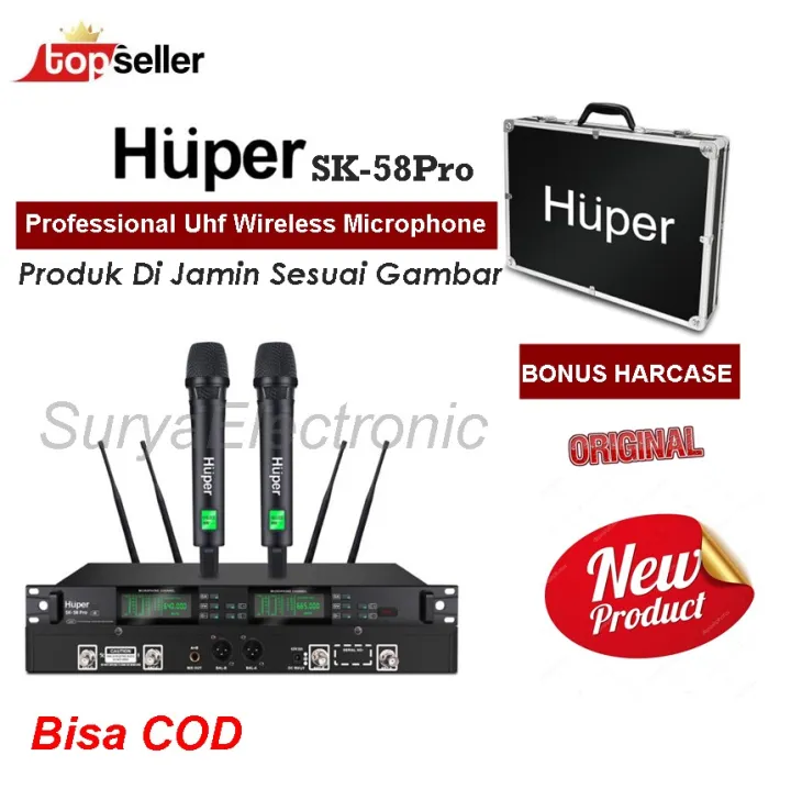 microphone Huper SK-58 pro professional microphone wireless uhf 2 mic handle | Lazada Indonesia