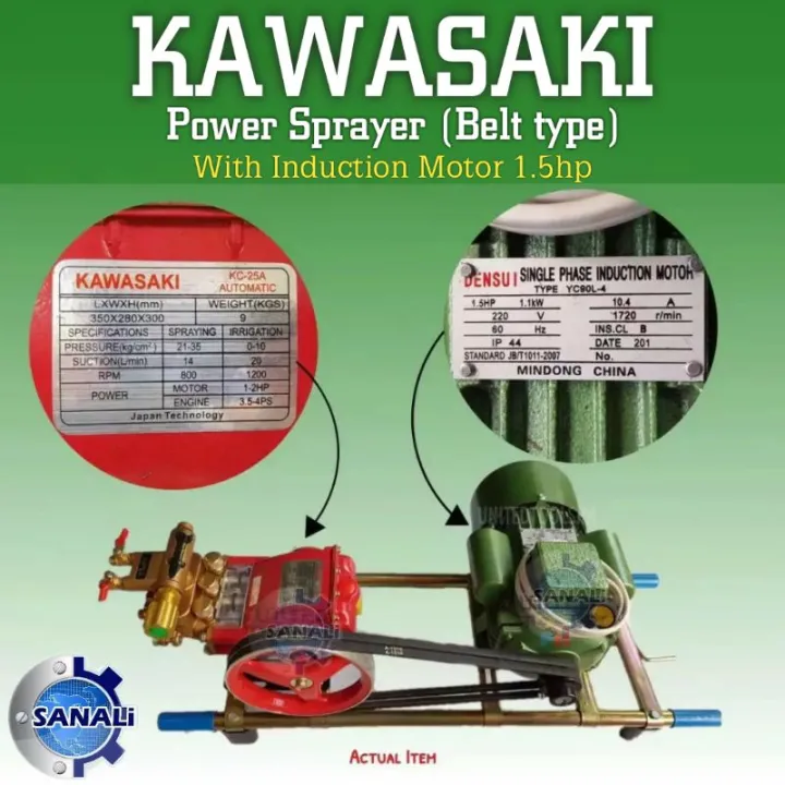 durable KAWASAKI Power Sprayer Set With Induction Motor 1.5hp (COPPER ...