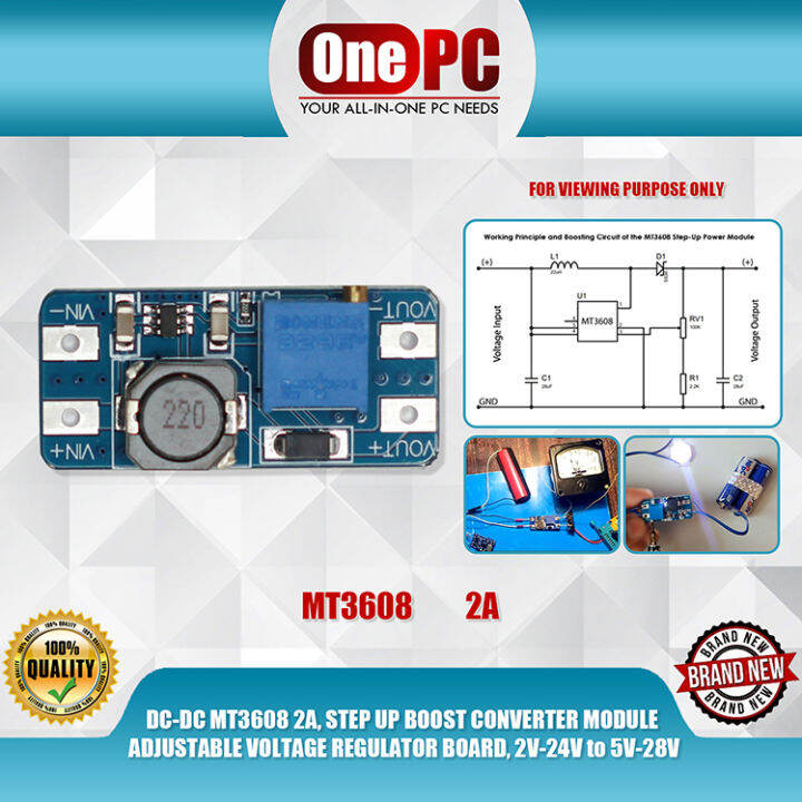 DC-DC MT3608 2A, STEP UP BOOST CONVERTER MODULE ADJUSTABLE VOLTAGE REGULATOR BOARD, 2V-24V to 5V ...