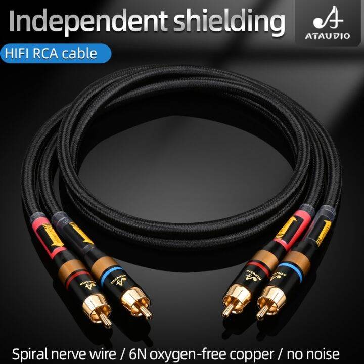 One pair HIFI RCA cable HiFi main core independent shielding rca to rca audio cable cable 6N OFC ...