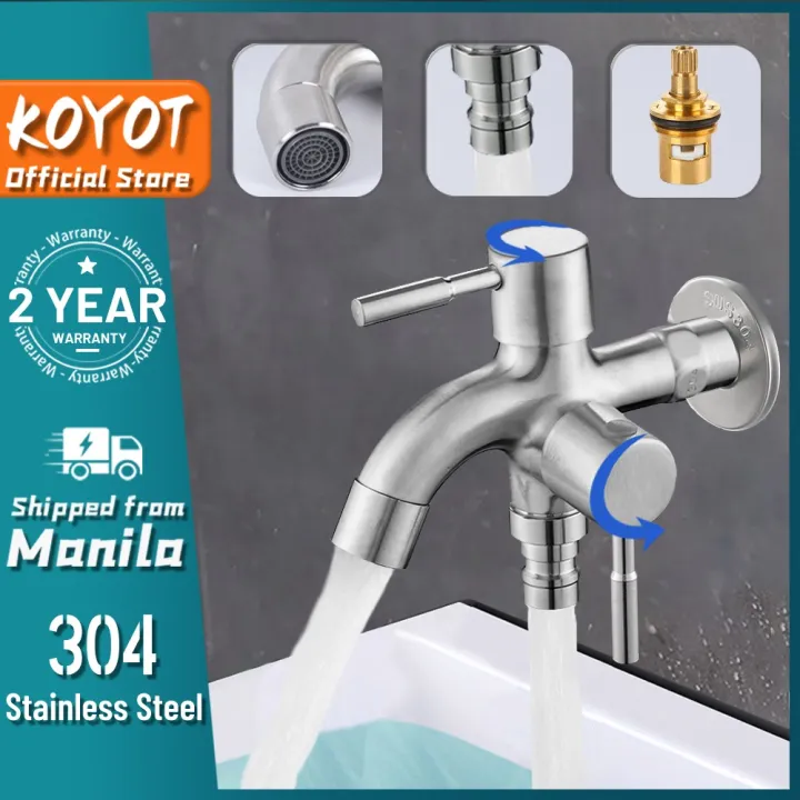 KOYOT 304 Stainless Steel 1 in 2 out Head Two Way Water Washer Tap ...