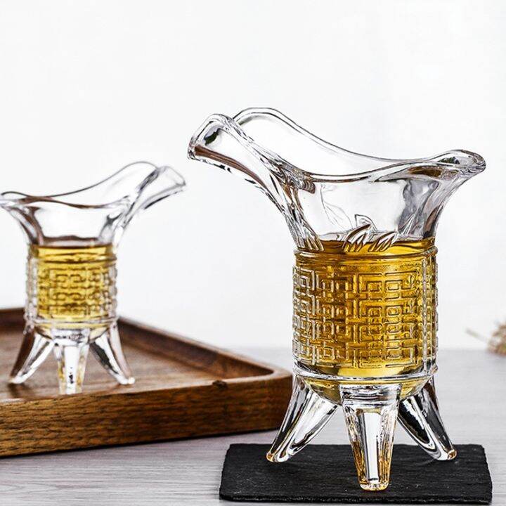 Retro three-legged tripod emperor cup creative glass spirits cup white ...