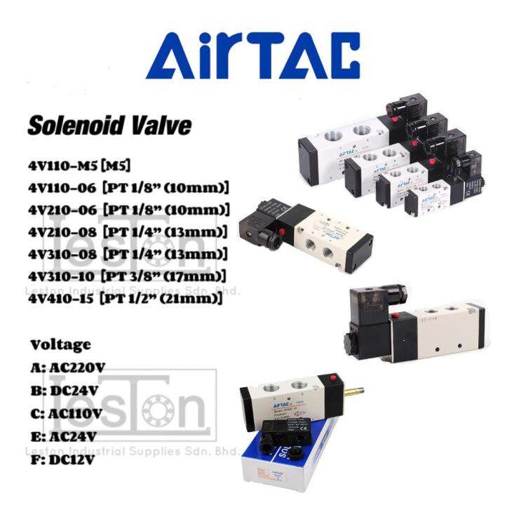AIRTAC 4V SERIES 4V100 SERIES 4V110 SERIES PNEUMATIC 5/2 WAY SINGLE COIL SOLENOID VALVE 4V110-M5 ...
