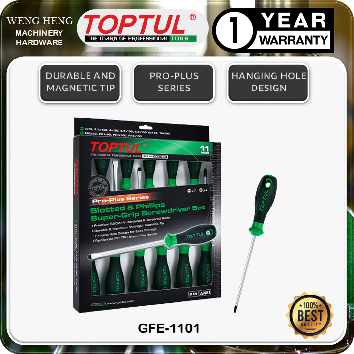 TOPTUL GFE-1101 11 Pcs Pro-Plus Series Slotted & Phillips Super-Grip ...