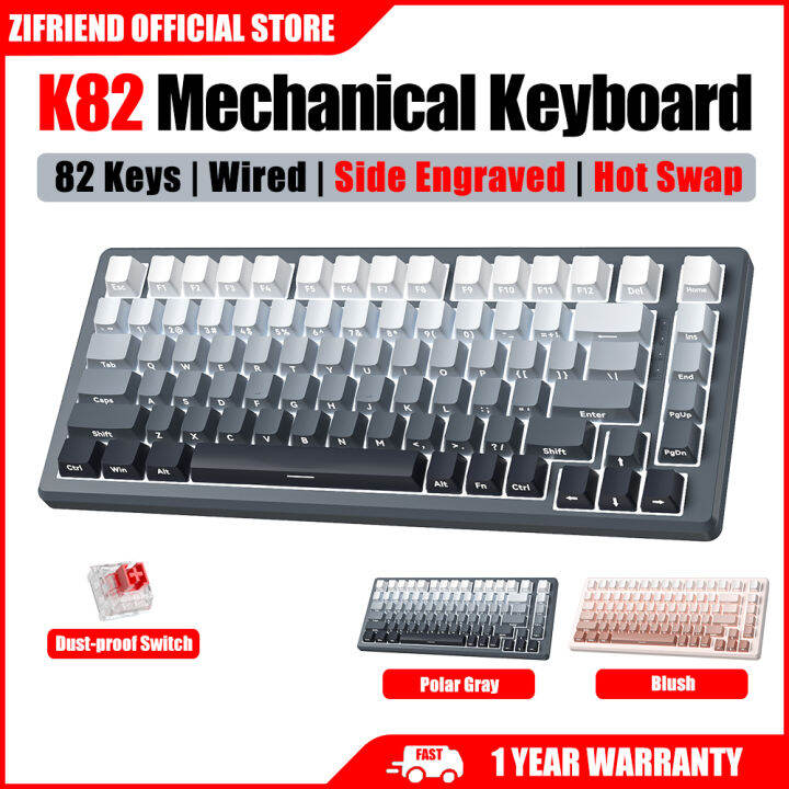 ZIFRIEND กุญแจ K82 82 keys แบบมีสายคีย์บอร์ดแบบกลไก PBT ด้านข้างสลักใต้ตำแหน่งแสงคีย์บอร์ดเล่น ...