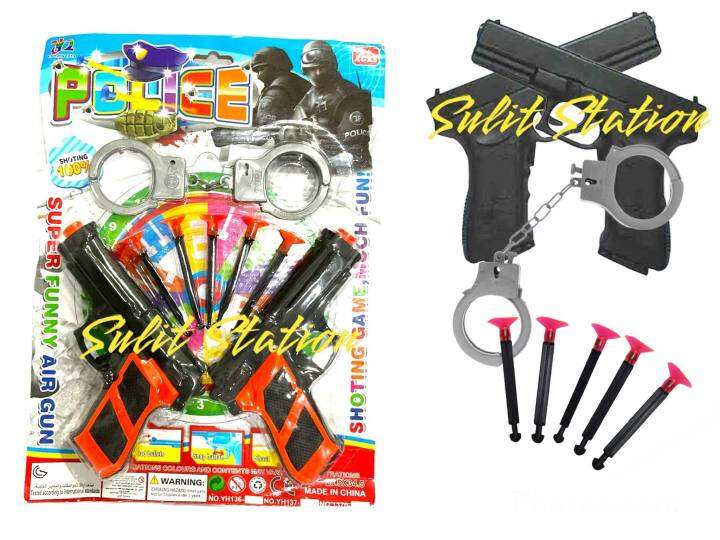 2pcs POLICE TOY GUN with SUCTION BULLETs HANDCUFFS REVOLVER STRIKER ...