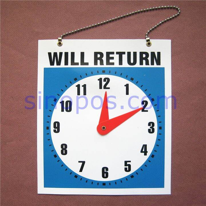 Double-Sided Will Return Clock Sign 9 quot; retail store office glass ...