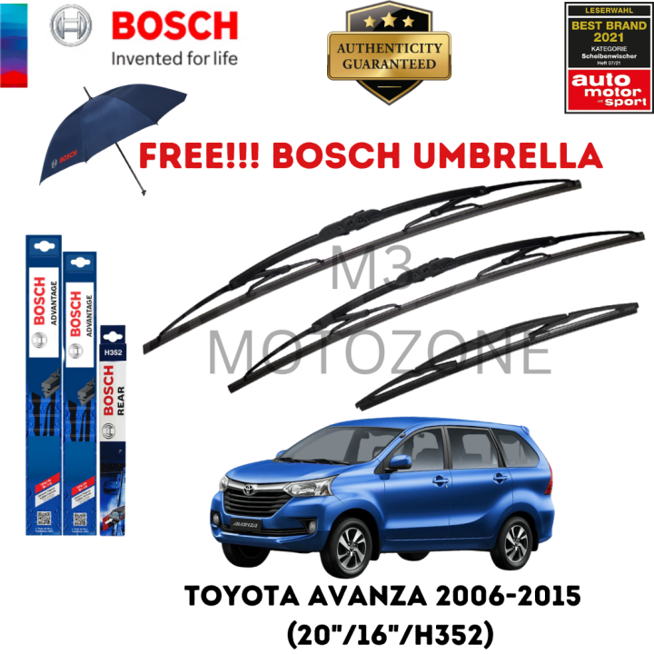 Bosch Advantage Wiper Blade Bundle for Toyota Avanza 2006-2015 (20"/16"/H-352) with free Bosch ...