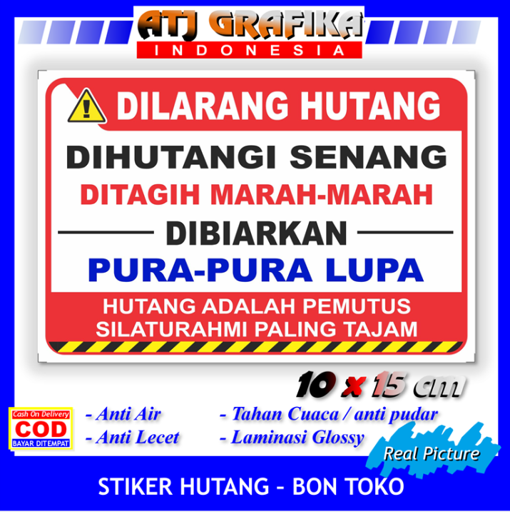 Label stiker baru dilarang hutang wajib cash tulisan tidak terima bon ...
