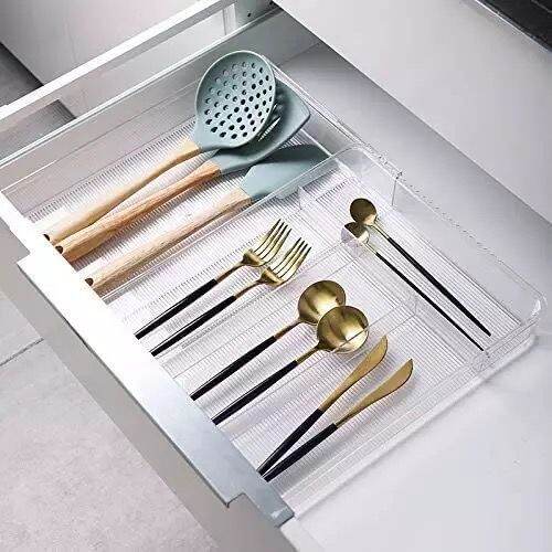 Expandable Plastic Acrylic Cutlery Tray Spoon Fork Storage drawer ...