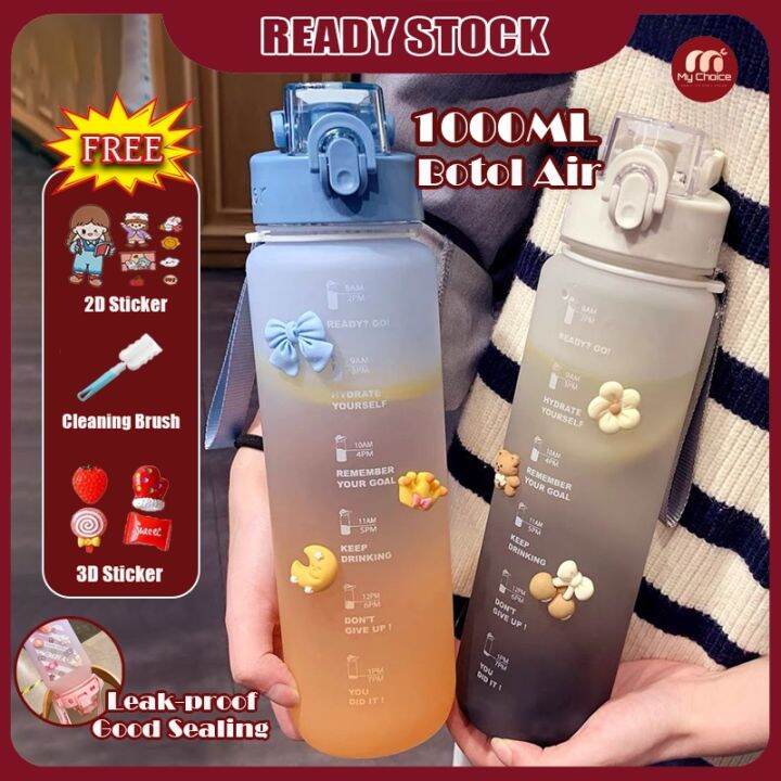 1000ml Botol Air Viral With Straw 6xGradient Colour 3xFree Gifts Cute ...