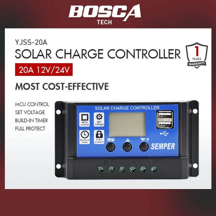 Solar Charge Controller 20A 12V 24V LCD Intelligence Auto Regulate PWM ...