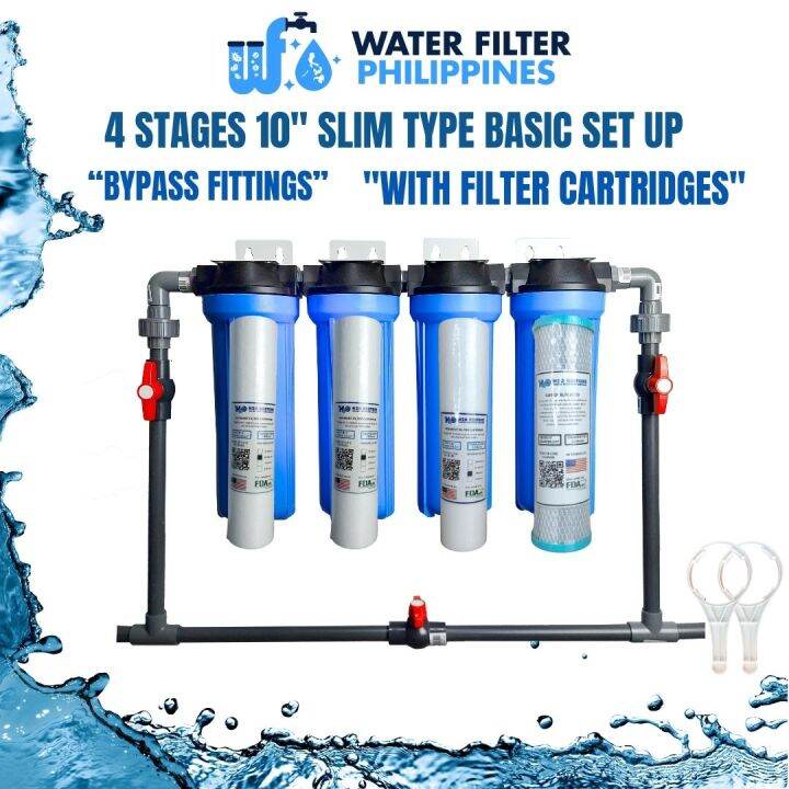 Water Filter 4 Stages 10" Slim Type Basic Set Up with Bypass Fittings ...