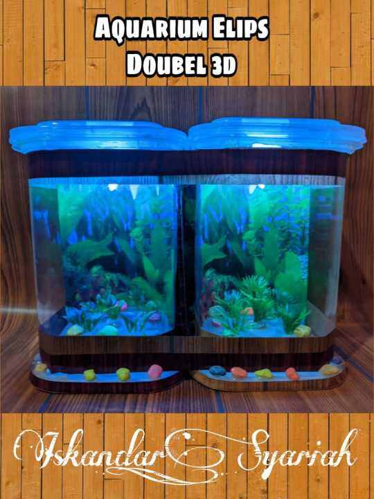 Aquarium kotak elif doubel 3D (dilengkapi bunga indah batu pancawarna ...