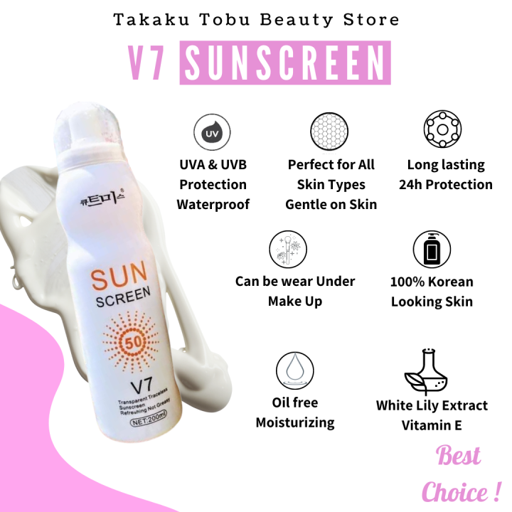 Original SUN SCREEN SPRAY V7 200ML SPF 50+ (for face & body) plus ...