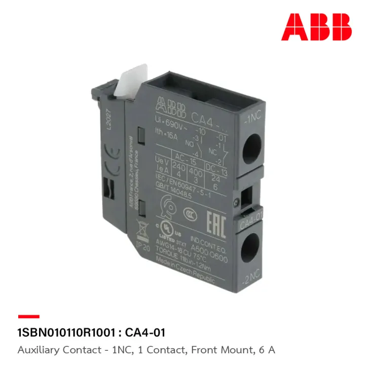 ABB : Auxiliary Contact - 1NC, 1 Contact, Front Mount, 6 A รหัส CA4-01 : 1SBN010110R1001 เอบีบี ...