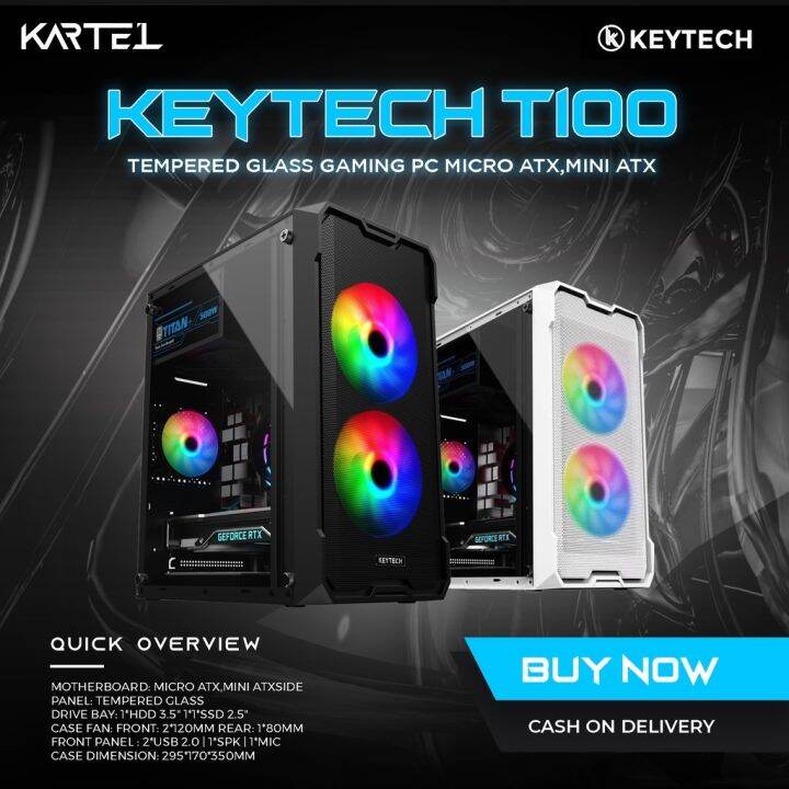 【COD】 KEYTECH T100 TEMPERED GLASS Side MESH Front panel Gaming PC Case ...