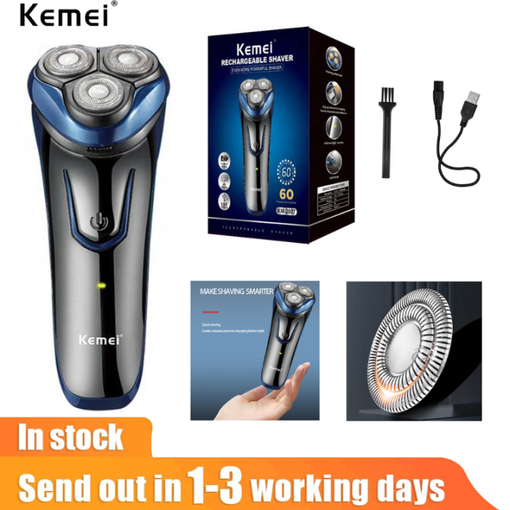 Kemei Rechargeable Men's Shaving Cordless Rotary Wet Dry Shaver Three ...