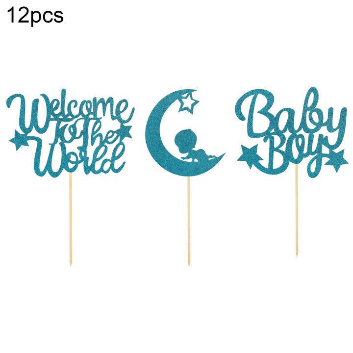 Microgood 12ชิ้น/เซ็ตที่สวยงามแวววาวพื้นผิวเค้กท็อปเปอร์ตกแต่งเทศกาลกระดาษสัมผัสยอดขนมสำหรับทารก ...