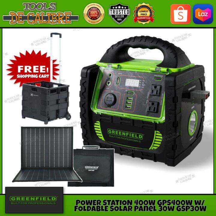 GREENFIELD Rechargeable Power Station 400W GPS400W w/ Foldable Solar ...