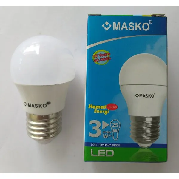 Masko LED BULB 3W 6500K BERGARANSI / LED 3W MASKO | Lazada Indonesia