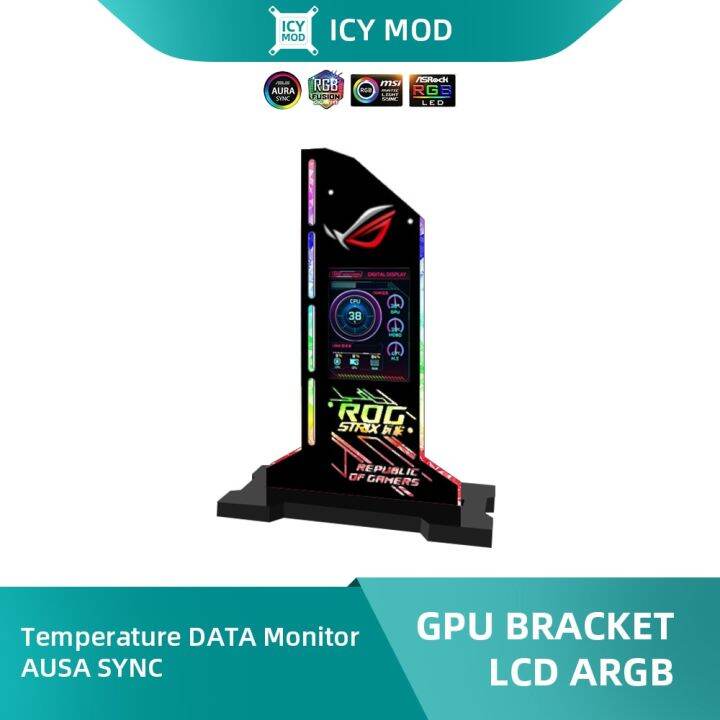 ROG VGA Holder With LCD ARGB Vertical GPU Bracket 2.4 Inch Screen LED Temperature DATA Monitor ...