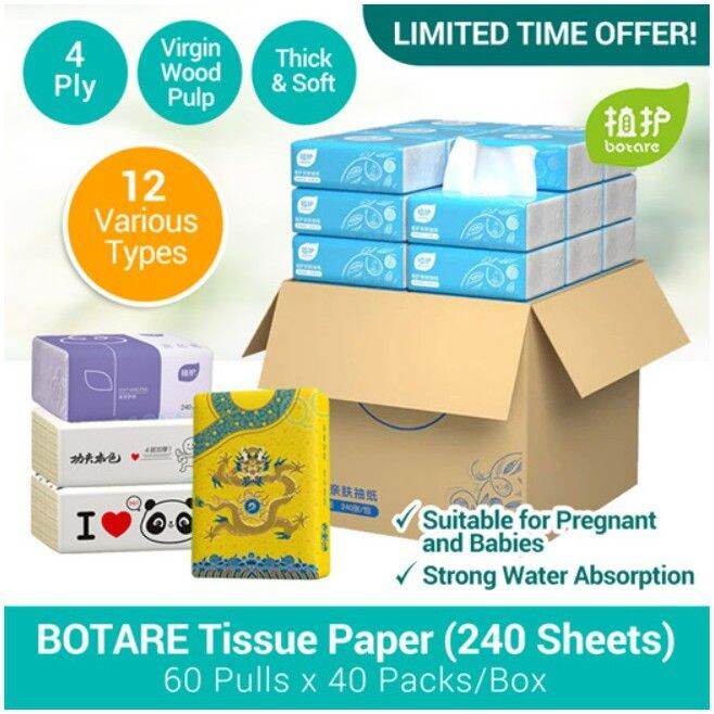 Botare 3/4Ply Tissue Paper 12Type [24/27/30/40Pack] Facial Tissue/Wet ...