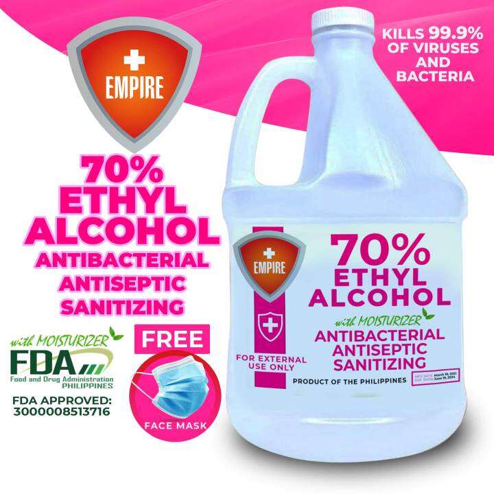 70% ETHYL ALCOHOL SOLUTION 1 GALLON with Moisturizer EMPIRE Antiseptic ...