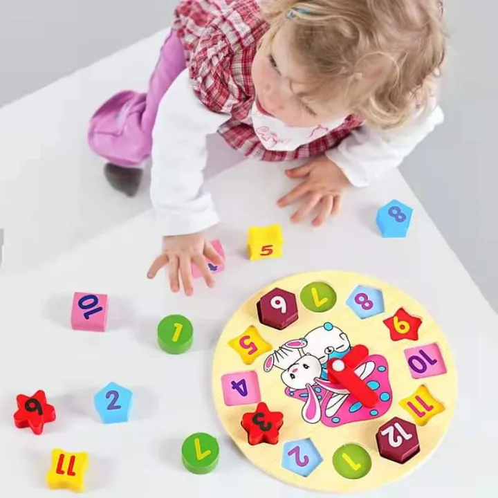 Wooden Shape Color Clock Puzzle-teaching Time Sorting Number Blocks ...