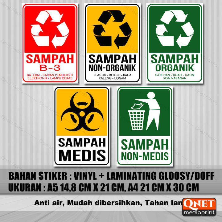 STIKER PENANDA TEMPAT JENIS SAMPAH | ORGANIK NON ORGANIK MEDIS | BAHAN ...