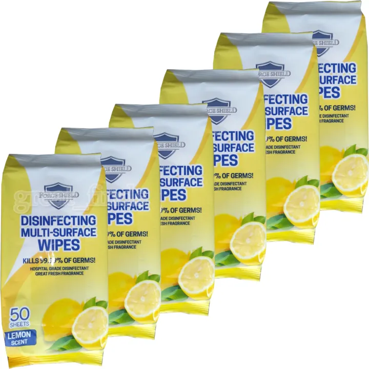 Set of 6 Force Shield Disinfecting Multi-Surface Wipes Lemon Scent 50's ...