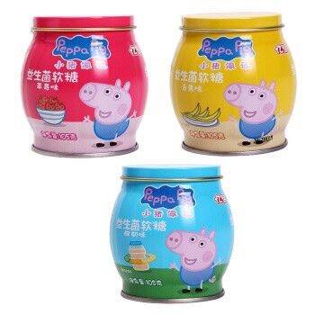 小猪佩奇 益生菌软糖罐装糖果酸奶味/草莓味/香蕉味QQ糖水果糖卡通零食Peppa Pig Probiotic Gummies Banana ...