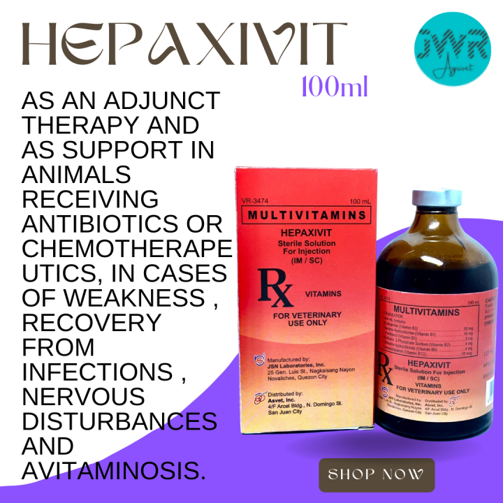 [JWR AGRIVET] Hepaxivit Multivitamins 100ml Sterile Solution for ...