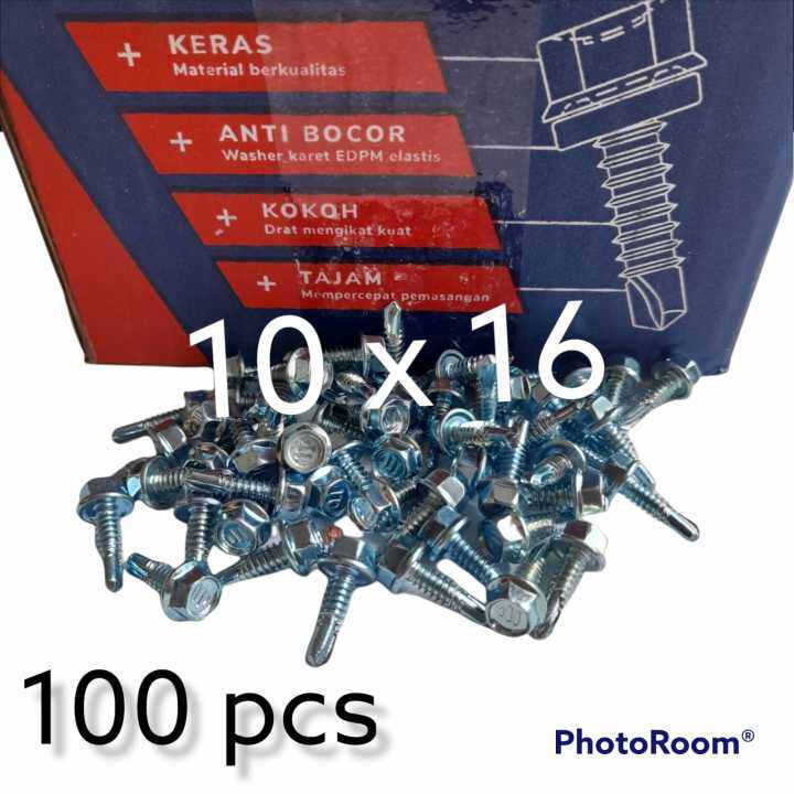 NABIL SHOP WILSON 100 pcs Baut Sekrup Baja Ringan 10X16 Tajam Kepala 8 ...