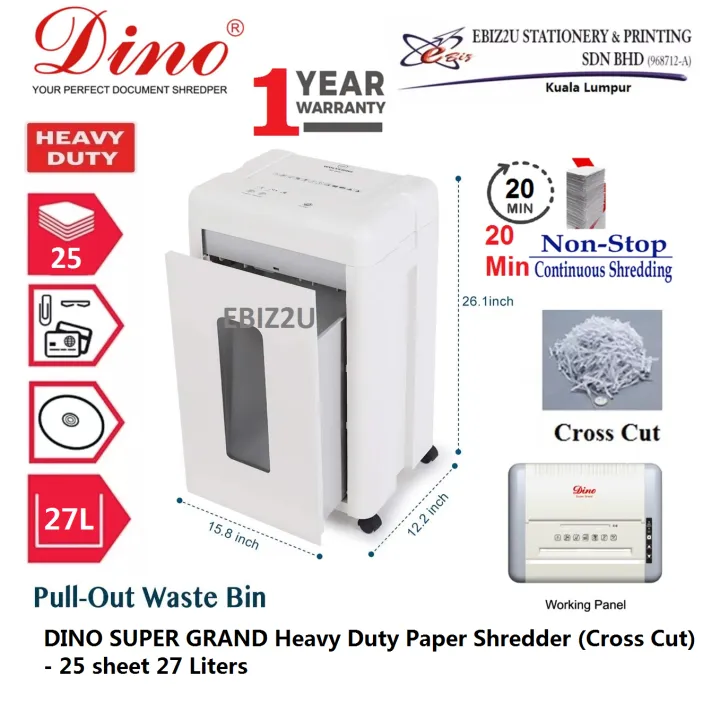 DINO SUPER GRAND Heavy Duty Paper Shredder (Cross Cut) - 25 sheet 27 ...