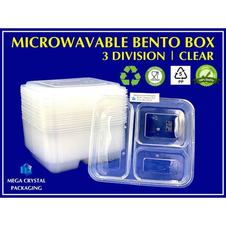 [ 10 / 50 Pcs. ] Microwavable Plastic Containers Rectangular 3 Division ...