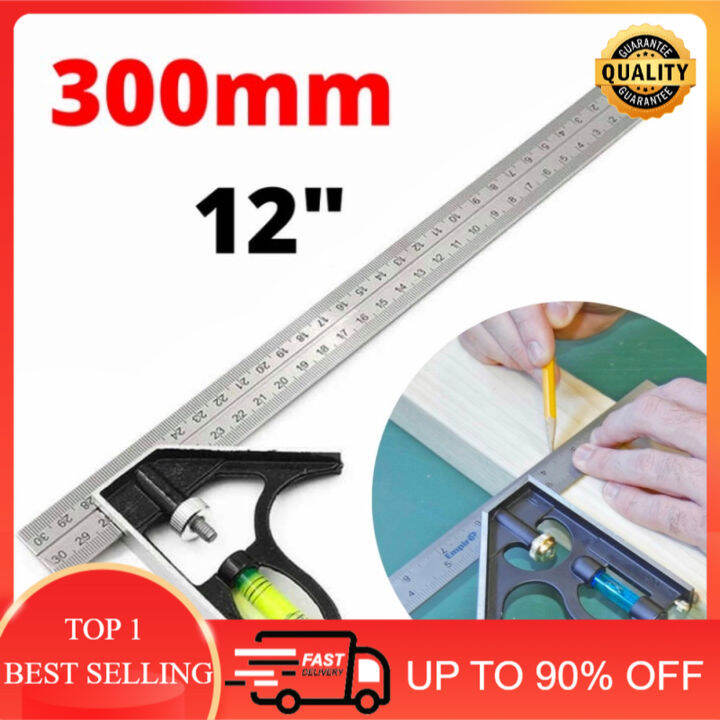 12" Professional 300mm Combination Square Angle Ruler Adjustable Steel ...