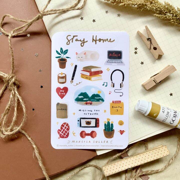 Stay home journal planner scrapbook stickers - mental health quarantine ...