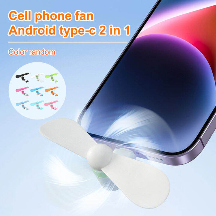 Mini Cell Phone Fan 2 in 1 Mi-cro USB Type C Smartphone Tablet Fans Fit ...