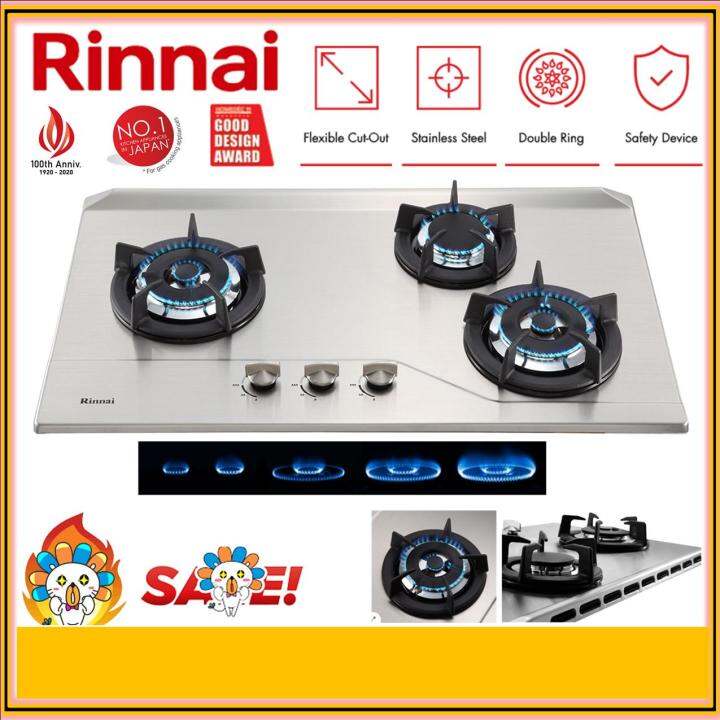 RINNAI RB-3SS-C-S 3 Burner Gas Hob Cooker Hob (Stainless Steel) Built in Gas Stove RB3SSCS ...