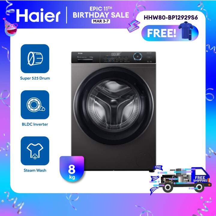 Haier HW80-BP12929S6 8.0 kg Eco Wash Front Load Inverter Series Washer ...