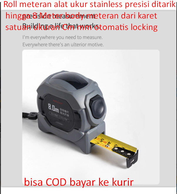 Roll meteran alat ukur stainless presisi ditarik hingga 8 Meter body ...